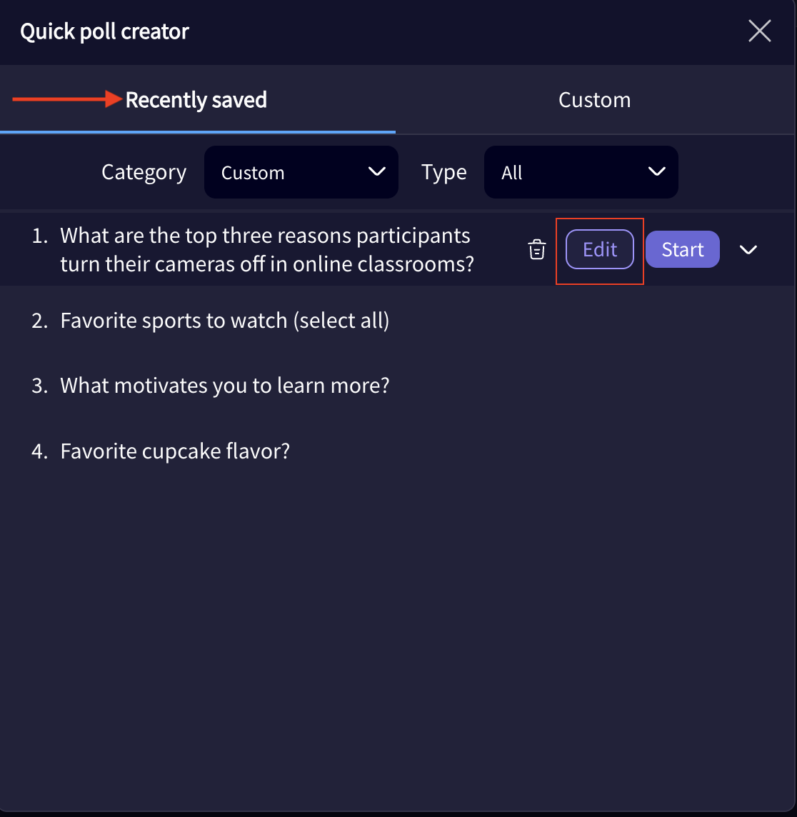 Editing a Saved Quick Poll – Engageli Help Center