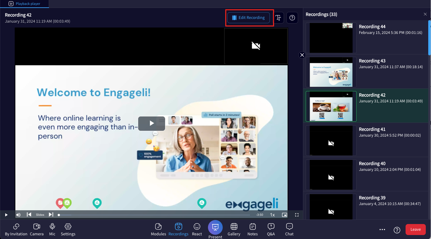 Editing Class Recordings in the Playback Room – Engageli Help Center