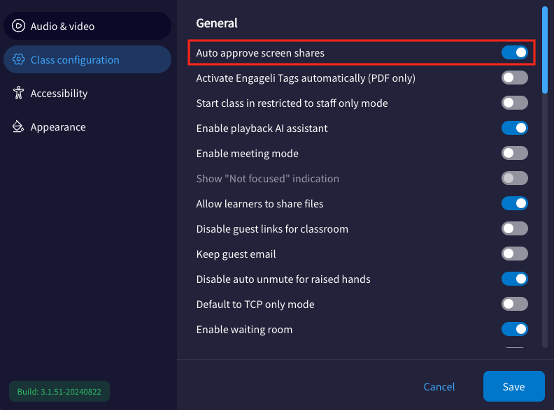 Auto-Approving Learner Screen Shares – Engageli Help Center