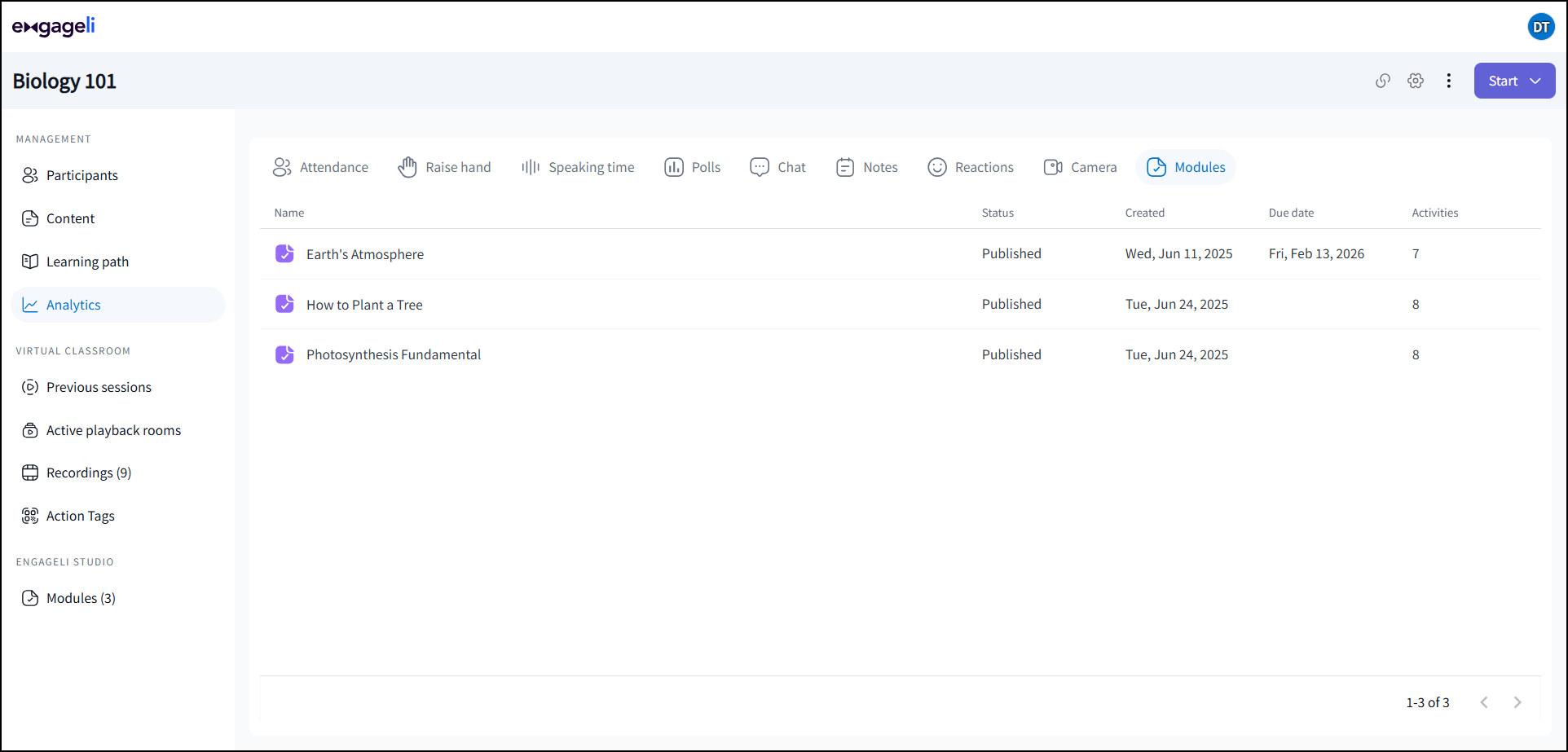 Class Portal > Analytics – Engageli Help Center