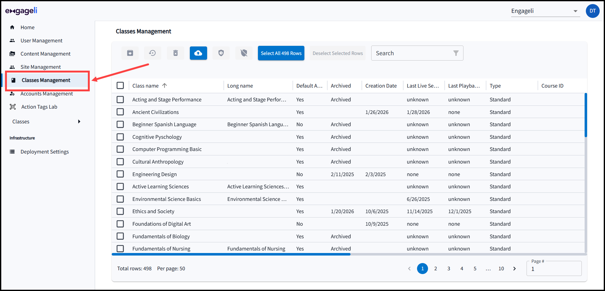 Admin Portal > Classes Management – Engageli Help Center