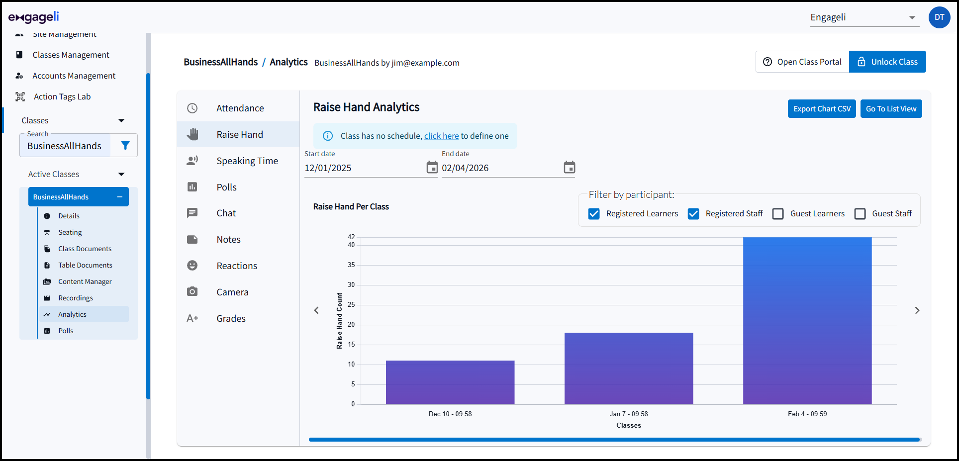 Admin Portal > Classes > Analytics > Raise Hand – Engageli Help Center